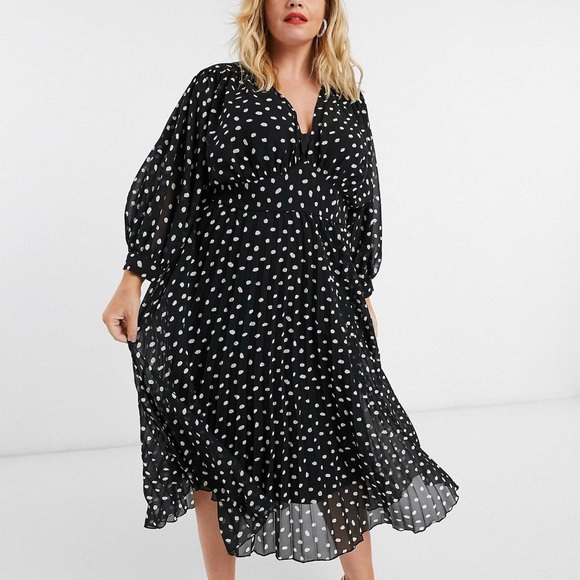 ASOS Curve | Dresses | Asos Design Curve Pleated Batwing Midi Dress In Mono Splodge Print | Poshmark